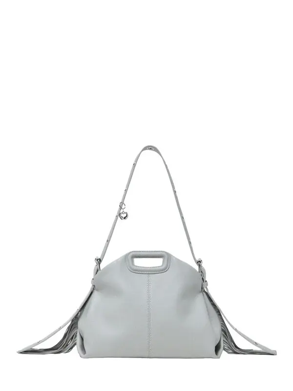 Maje Grained Leather Miss M Bag With Fringe Detail - Light Grey