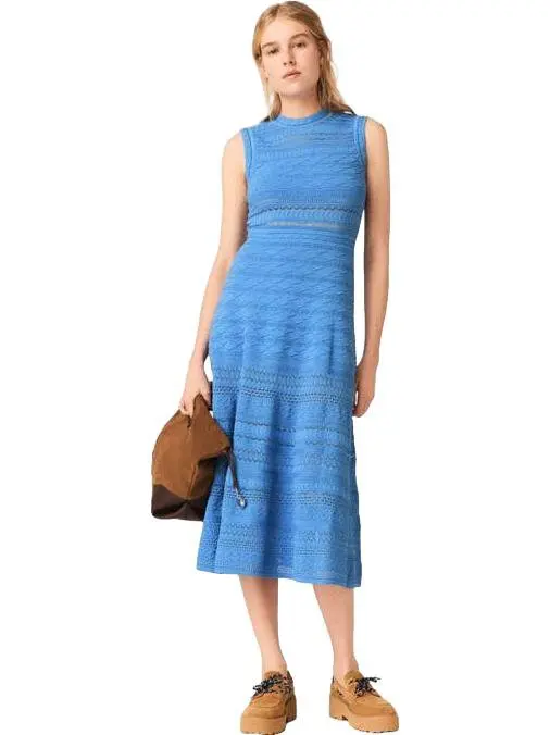 Maje Pointelle Knit Maxi Dress - Blue