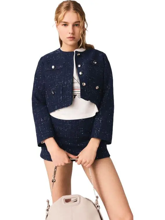 Maje Short Jacket With Patch Pockets - Navy