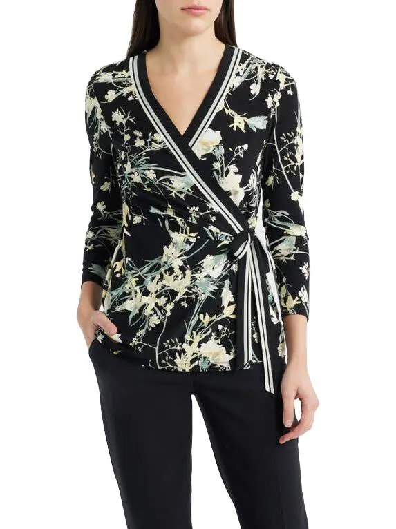 Anne Klein Floral Wrap Top - Anne Black Multi