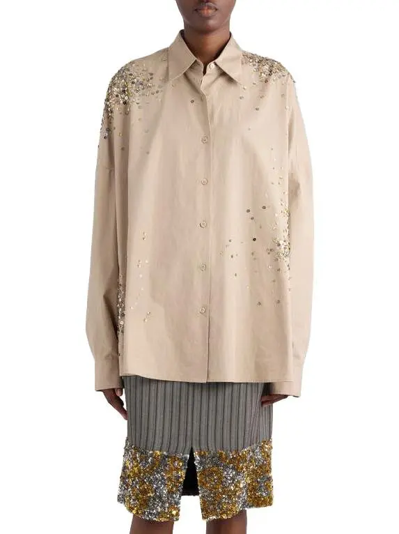 Dries Van Noten Firework Embroidered Cotton Poplin Shirt - Sand
