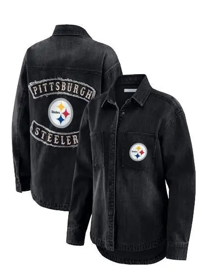WEAR BY ERIN ANDREWS Pittsburgh Steelers Denim Shacket - Black