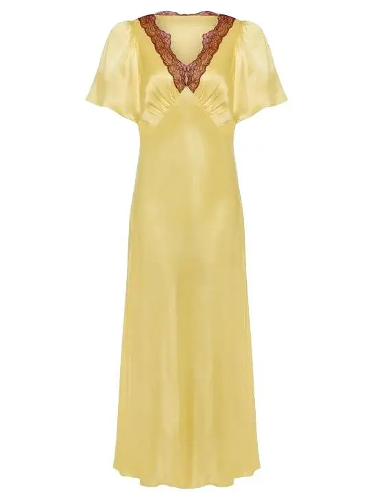 REWRITTEN Lace Ellis V-neck Dress - Butter Yellow