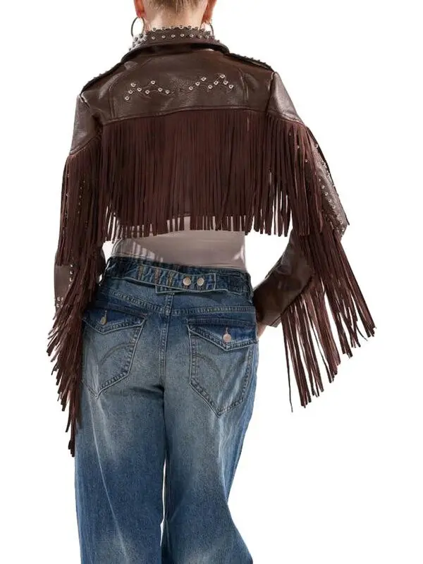 AZALEA WANG Reece Fringe Jacket - Brown
