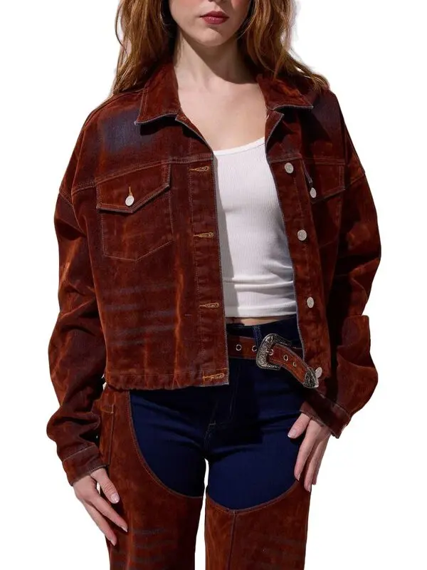 AZALEA WANG Velvet Denim Boxy Jacket - Burnt Orange