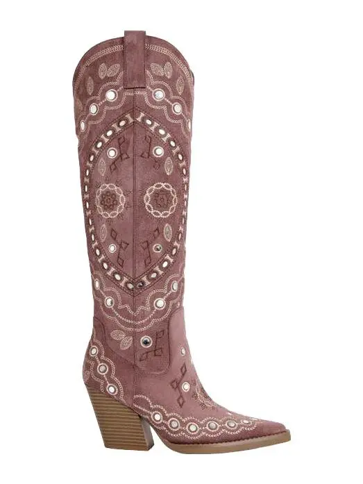 AZALEA WANG Aamina Block Heel Cowboy Boots - Pink
