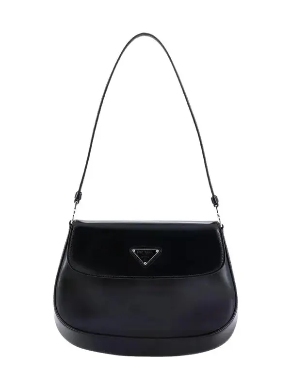 Prada Cleo Flap Spazzolato Leather Shoulder Bag - Black