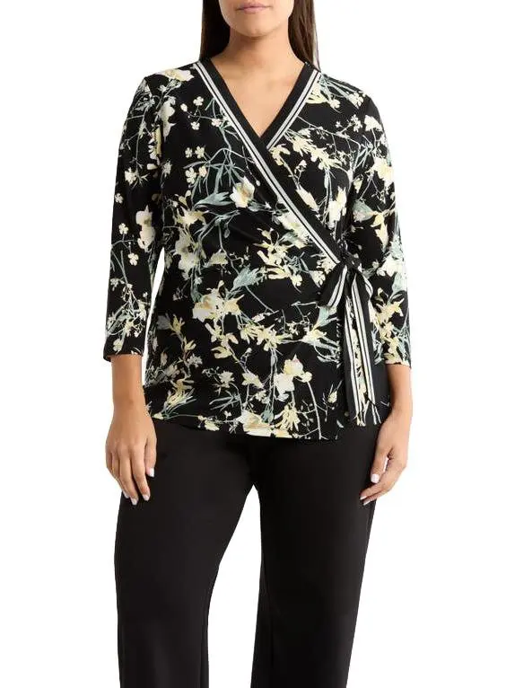 Anne Klein Leo Border Print Wrap Top - Anne Black Multi