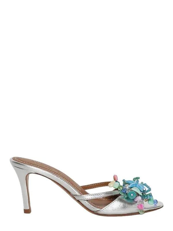 ALAMEDA TURQUESA Aquamarine High Heel Mules - Silver