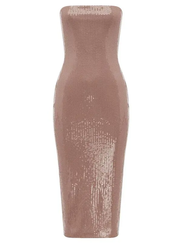 Alex Perry Sequin Strapless Midi Dress - Nude