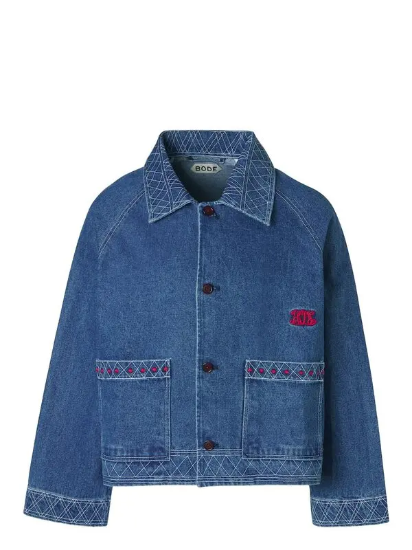 BODE Embroidered Wool And Cotton Denim Jacket - Blue