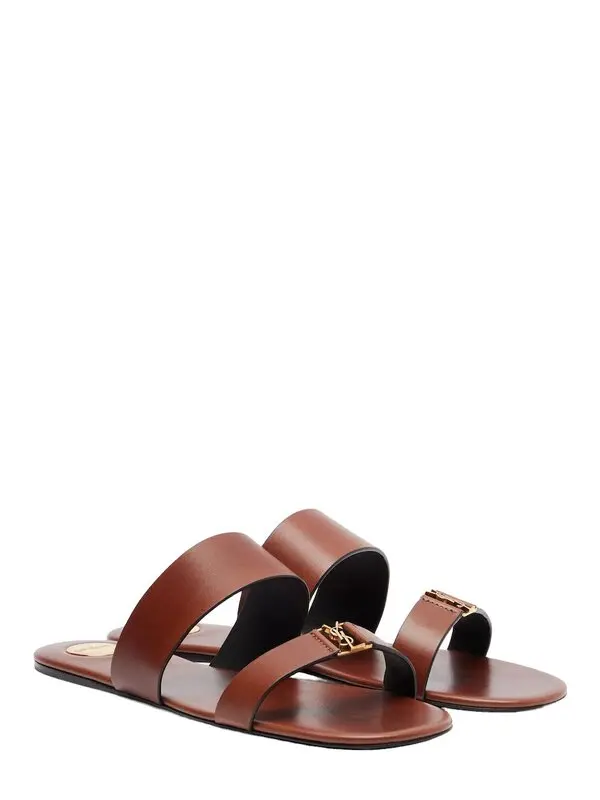 Saint Laurent Cassandre Leather Sandals - Brown