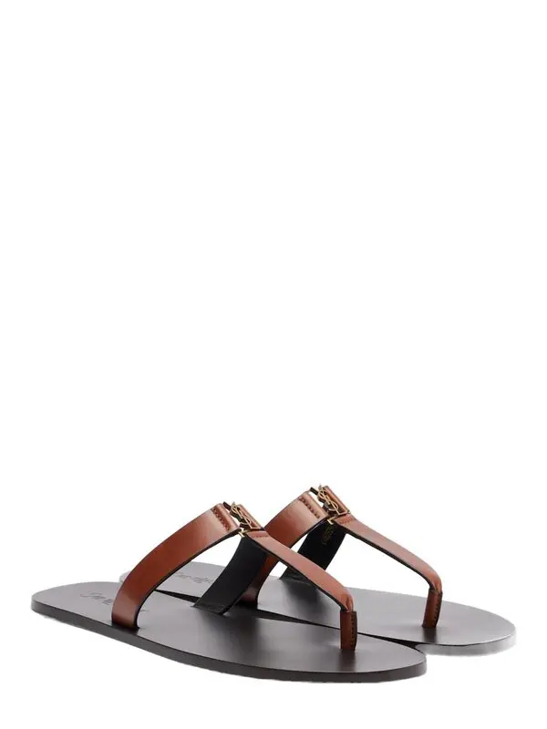 Saint Laurent Cassandre Thong Sandals - Brown
