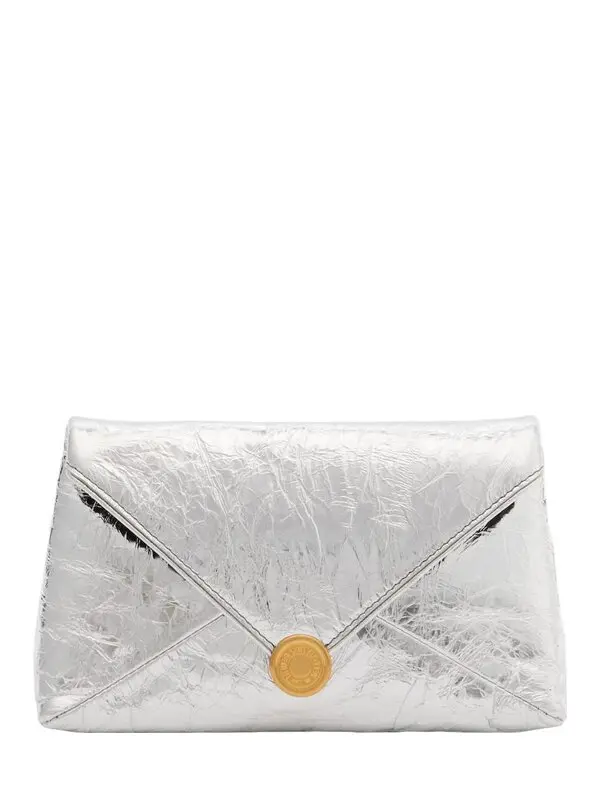 Dries Van Noten Envelope Small Metallic Leather Clutch - Silver