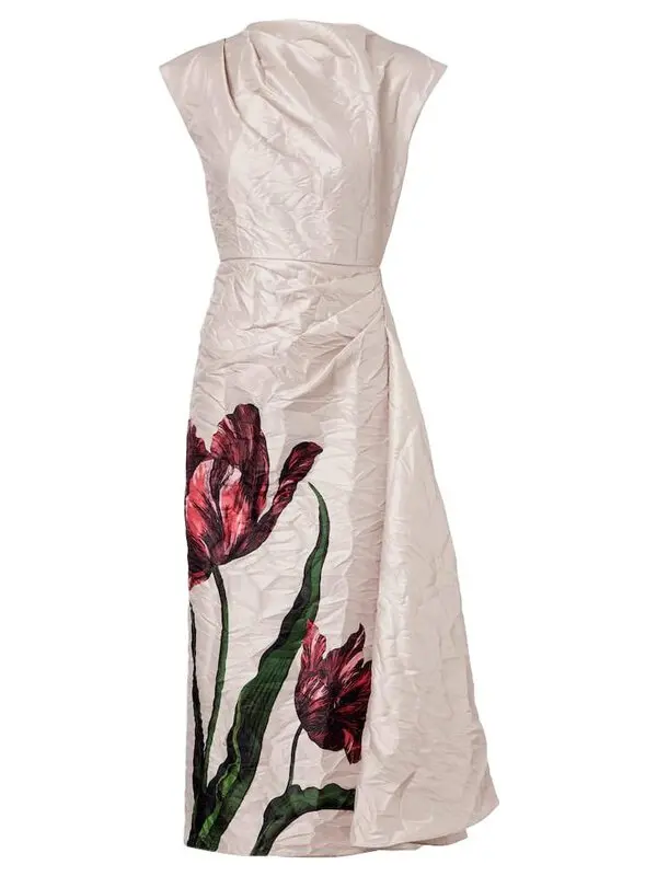 Erdem Floral Draped Satin Midi Dress - Pink