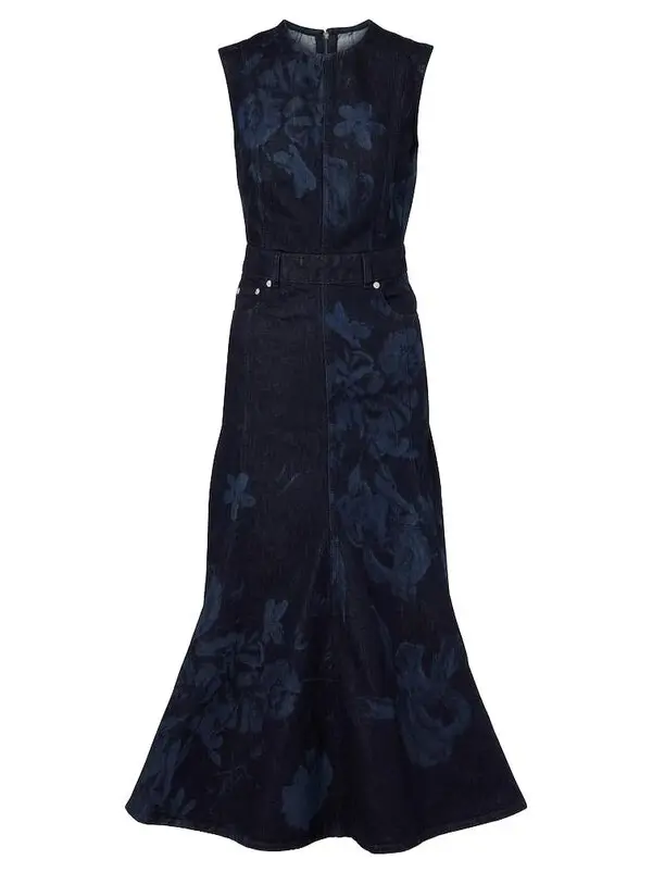 Erdem Floral Denim Midi Dress - Blue