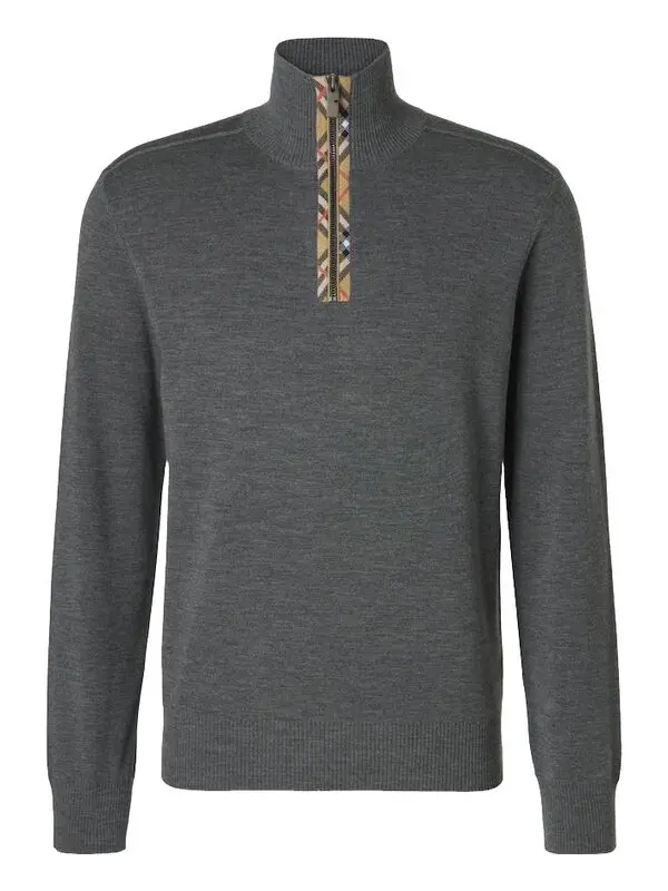 Burberry Wool Half-zip Sweater With Mock Neck - Grey