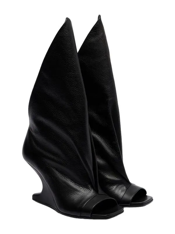Rick Owens Cantilever Leather Peep-toe Boots - Black