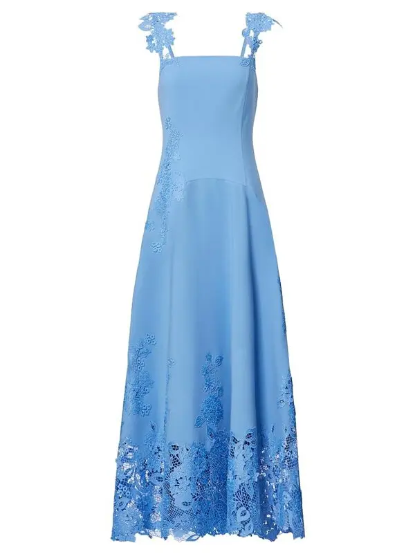 Oscar De La Renta Wool-blend Guipure Midi Dress - Blue