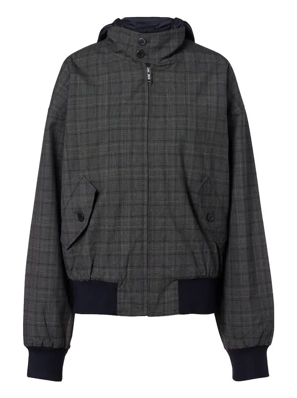 Prada Checked Hooded Virgin Wool Jacket - Grey