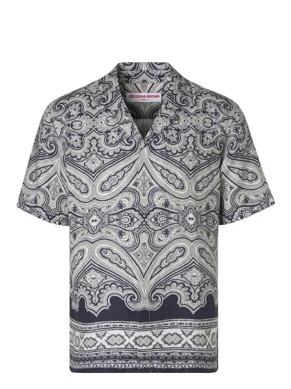 Orlebar Brown Maitan Paisley Linen Bowling Shirt - Blue