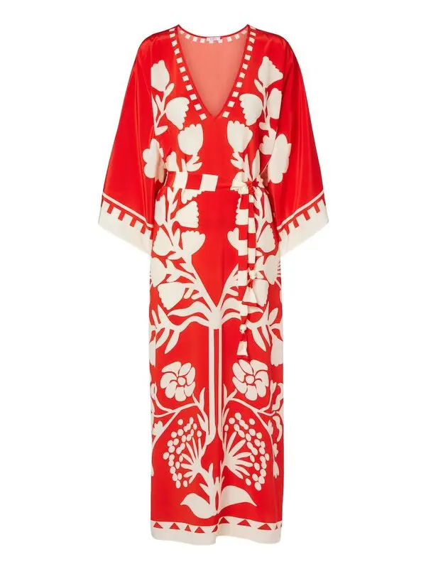 ERES Holi Belted Printed Silk Kaftan - Red