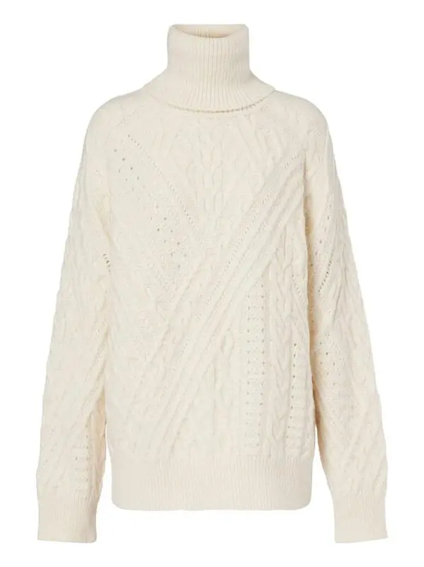Saint Laurent Cable-knit Alpaca-blend Turtleneck Sweater - White