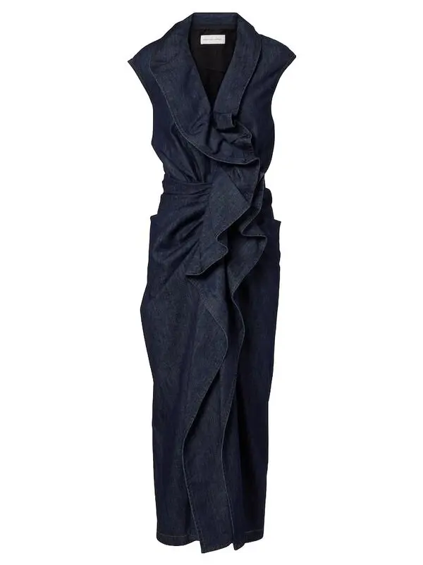 Dries Van Noten Ruffled Denim Midi Dress - Blue