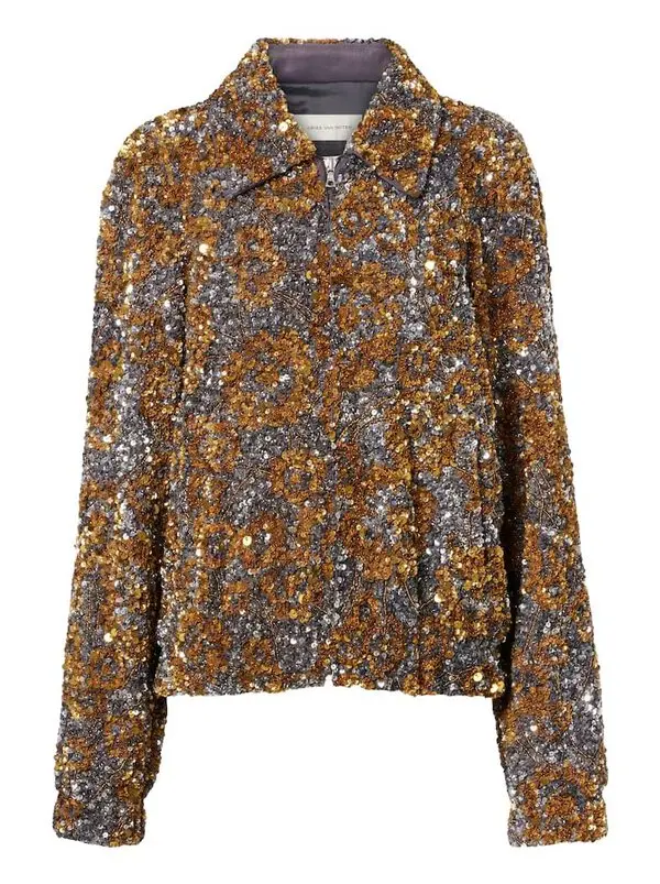 Dries Van Noten Sequined Blouson Jacket - Silver