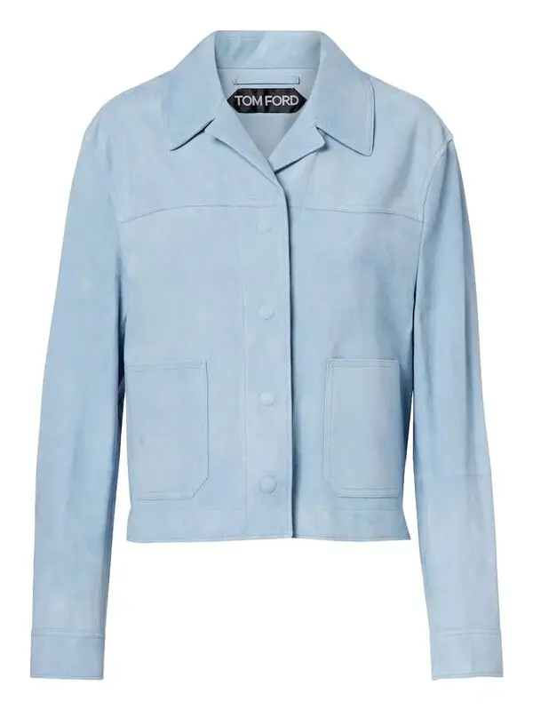 TOM FORD Cropped Suede Blouson Jacket - Blue