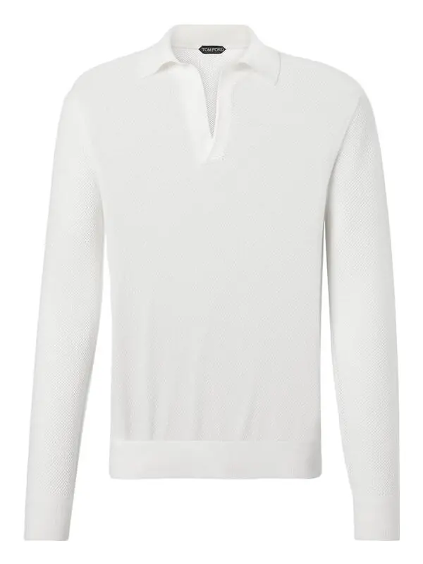 TOM FORD Semi-sheer Cotton Polo Sweater - White