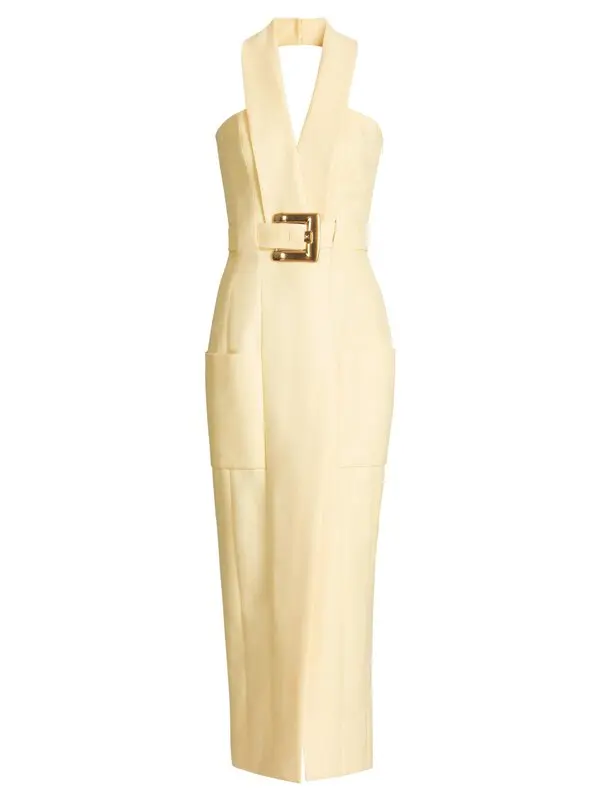 Balmain Long Dress With Belt - Yellow