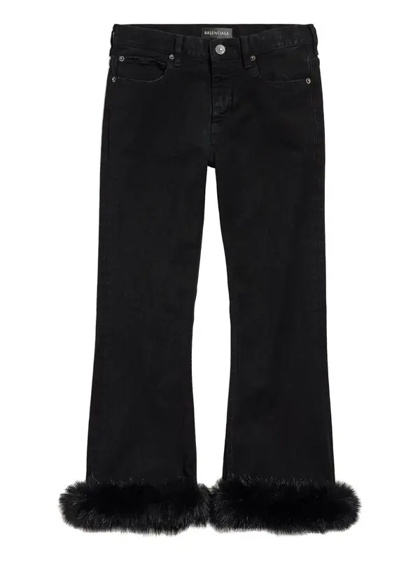 Balenciaga Fur Trim Flared Capri Pants - Black