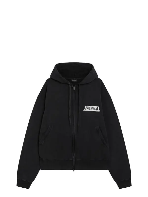 Balenciaga Washed Masking Tape Oversize Hoodie - Black