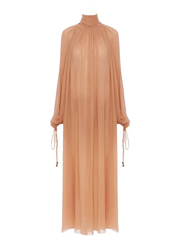 Chloé Mock-neck Georgette Long Dress - Sand Brown