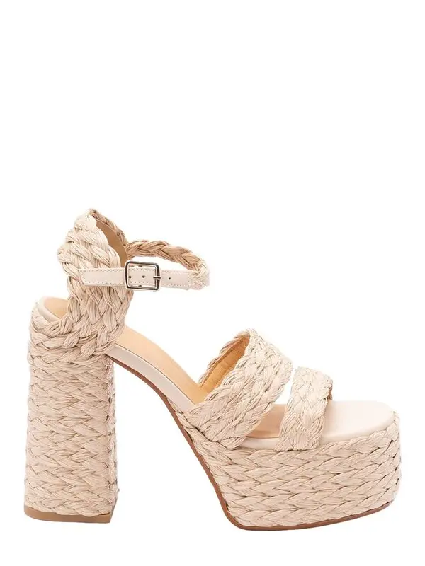 CastaÑer Fresa Raffia Heeled Sandals - Beige