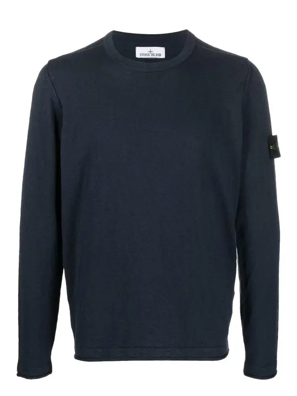 Stone Island Crew Neck Sweater With Logo - Blue