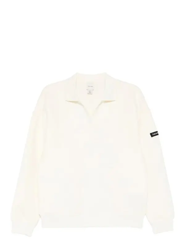 Calvin Klein Oversized Long Sleeve Scuba Polo Top - White