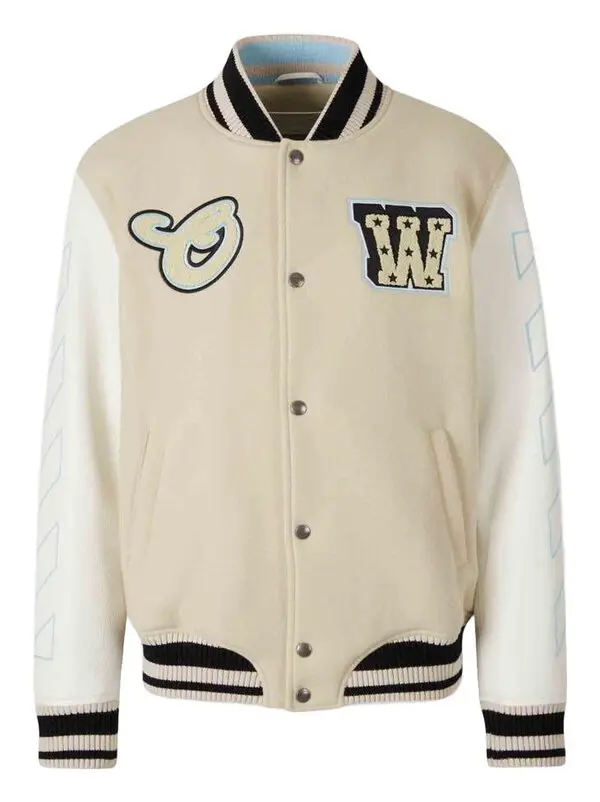 Off-White Leather Bomber Jacket - Beige