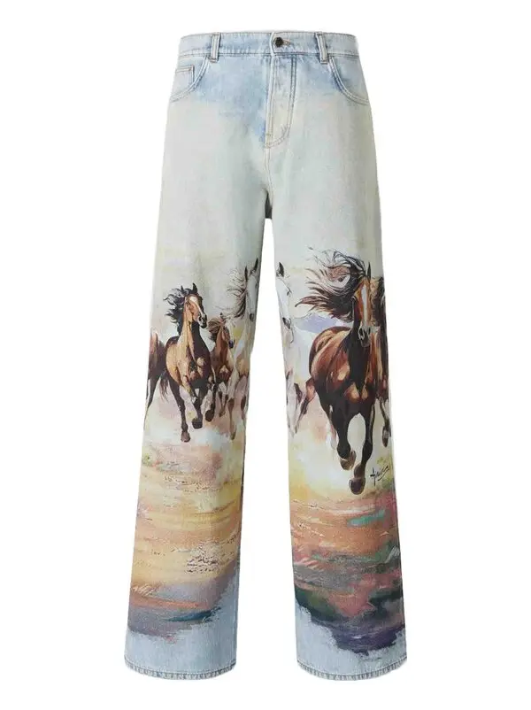 Amiri Horse Print Wide Leg Jeans - Denim Blue