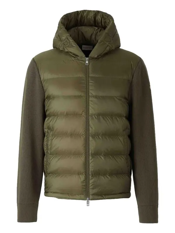 Moncler Knit And Padded Zip-up Cardigan - Military Green