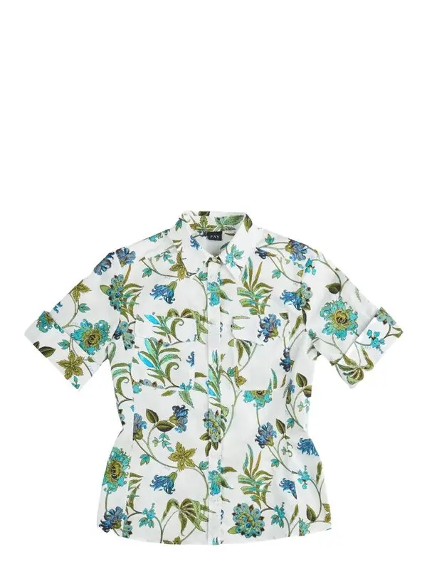 FAY Printed Cotton Shirt - White