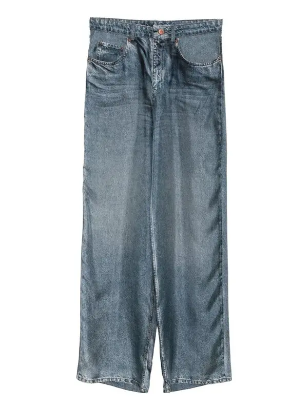 PIERRE-LOUIS MASCIA Denim Print Silk Trousers - Sky Blue