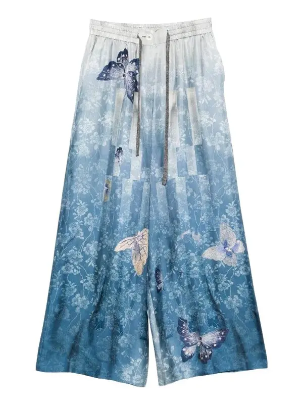 PIERRE-LOUIS MASCIA Printed Silk Trousers - Sky Blue