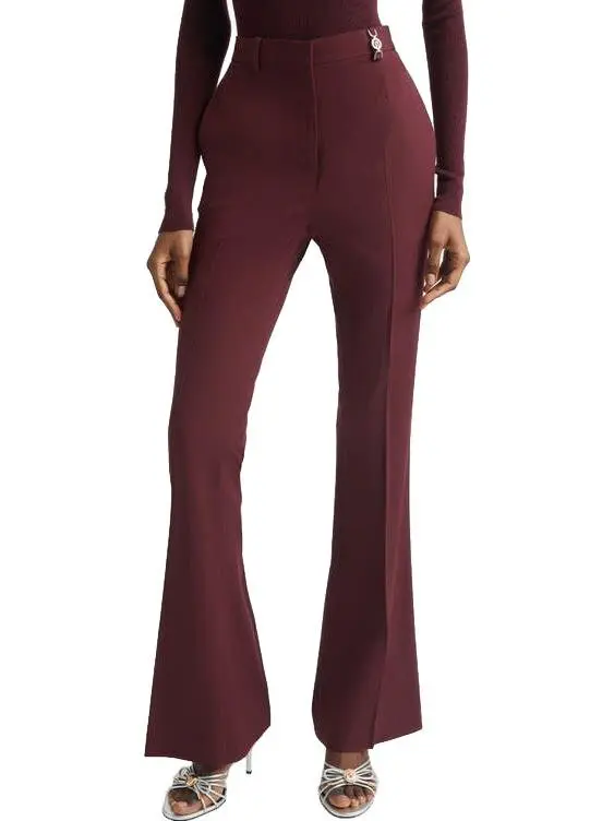 Versace Stretch Virgin Wool Gabardine Flare Leg Pants - Burgundy