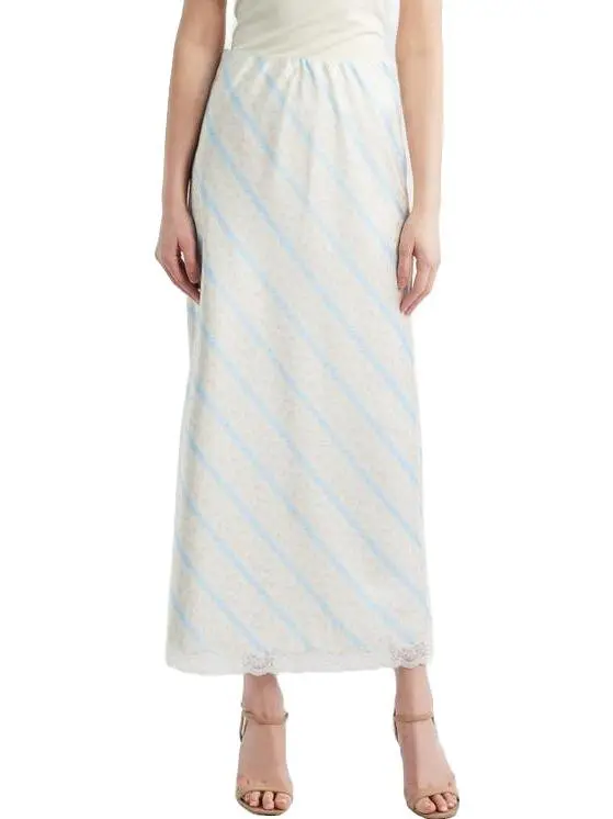 LoveShackFancy Floral Lace Trim Maxi Skirt - Cotton Skies