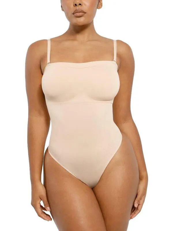 SHAPELLX Strapless Sculpt Thong Bodysuit - Beige