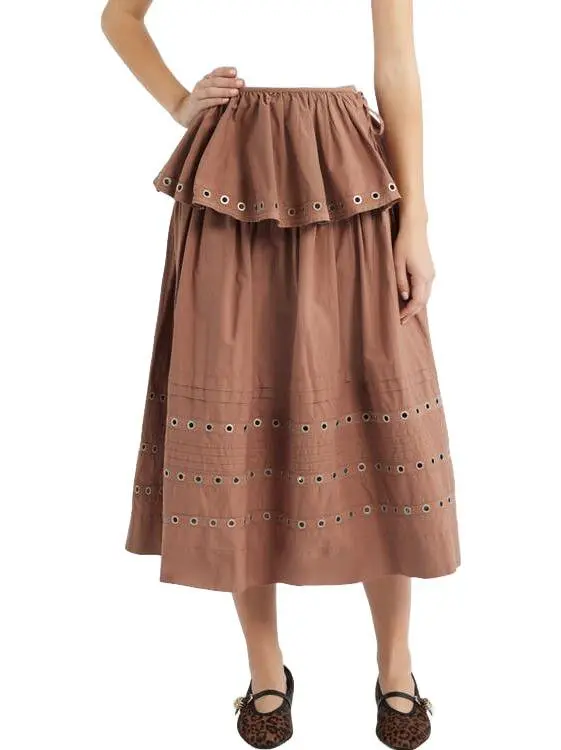 DAMSON MADDER Anika Ruffle Grommet Maxi Skirt - Tan