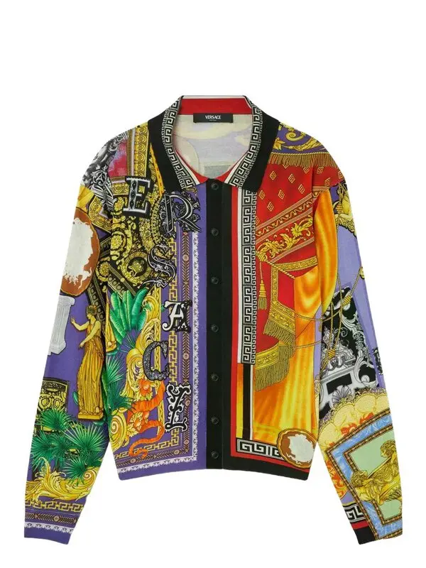 Versace Patchwork-print Button-front Cardigan - Purple