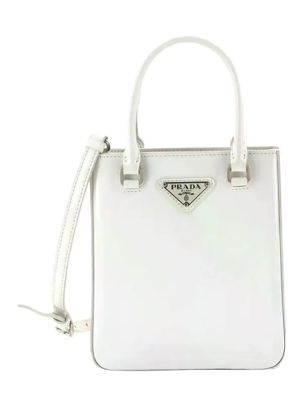 Prada Convertible Tote Brushed Leather Small Crossbody Bag - White